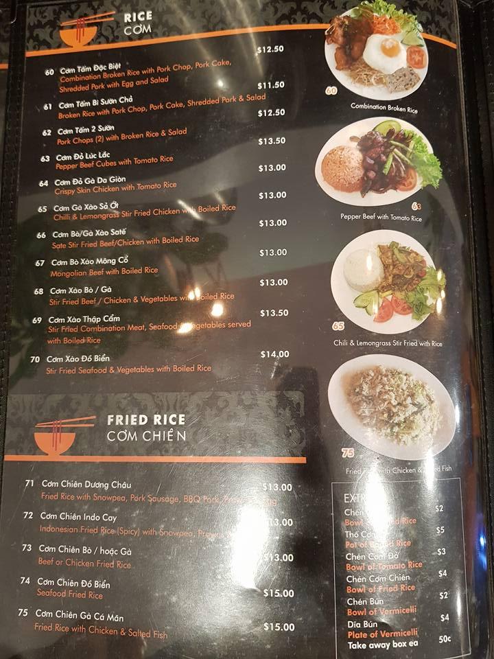 Menu at Pho 2U restaurant, Cabramatta