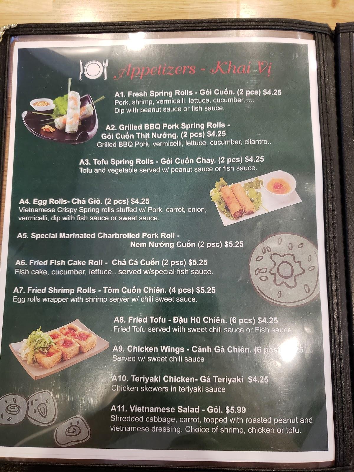 Menu at Pho 7 restaurant, Jacksonville