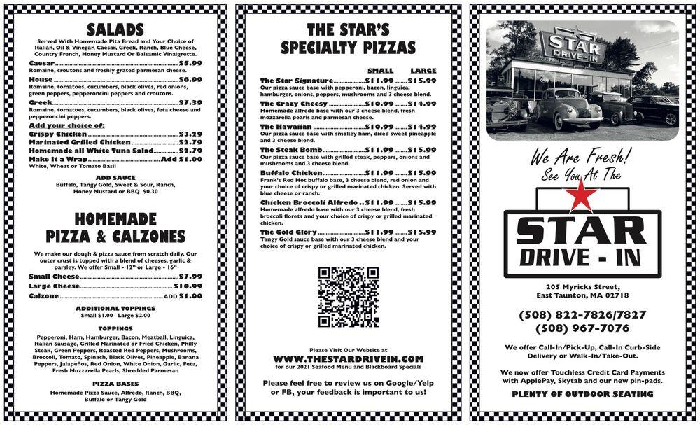 Menu at Star Drive-In pizzeria, Taunton