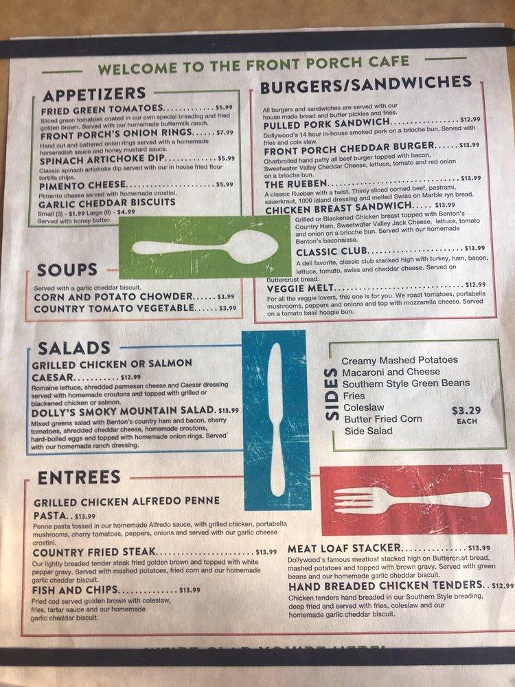Menu at The Front Porch Cafe, Pigeon Forge