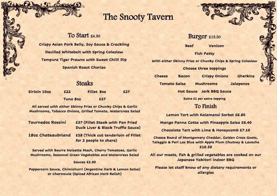 Menu at The Snooty Tavern pub & bar, Great Staughton, 12 The Grn