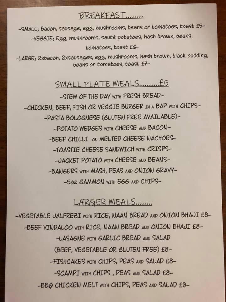Menu at The Sun pub & bar, Cambridge