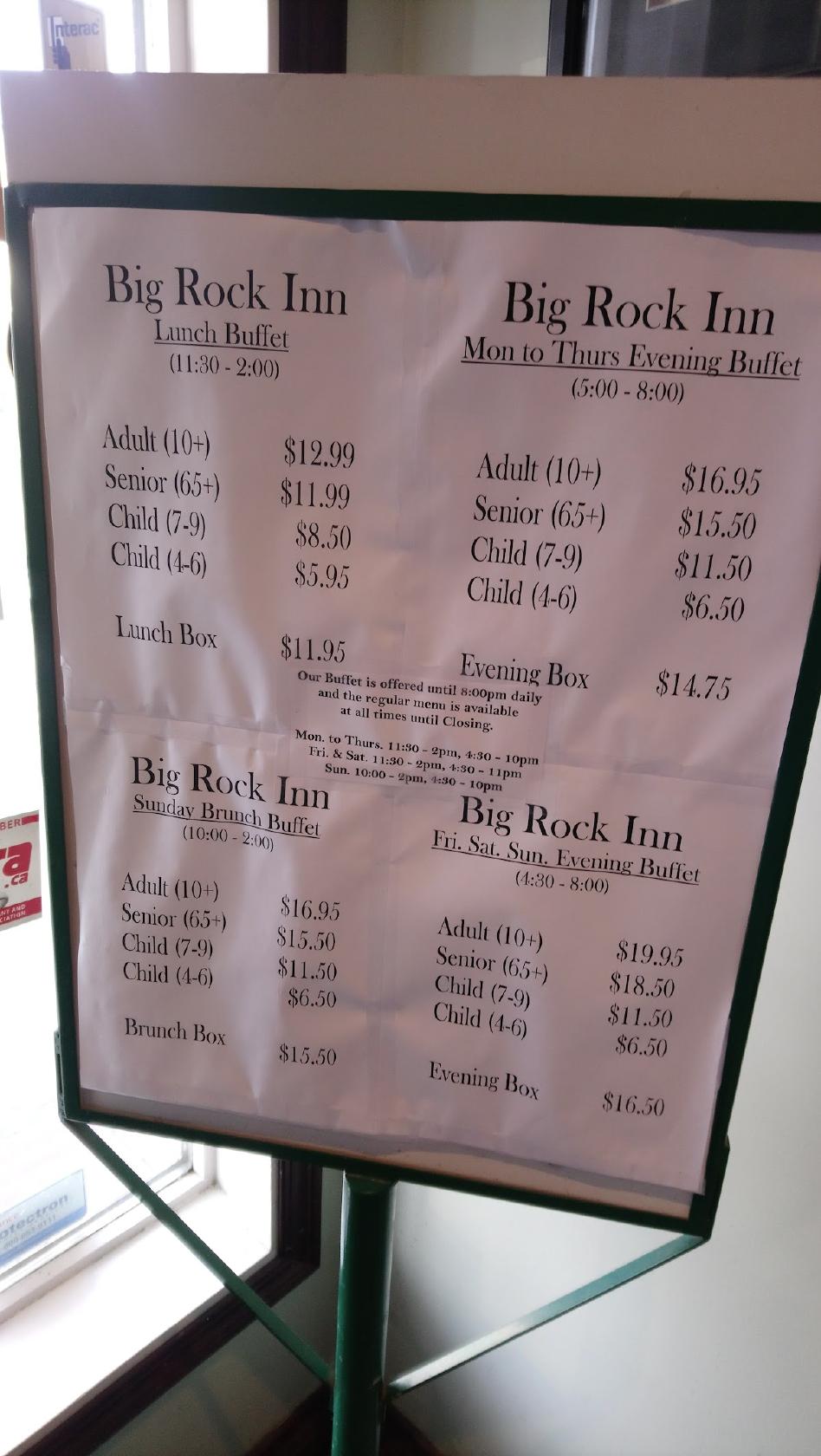 Menu at Big Rock Inn restaurant, Okotoks