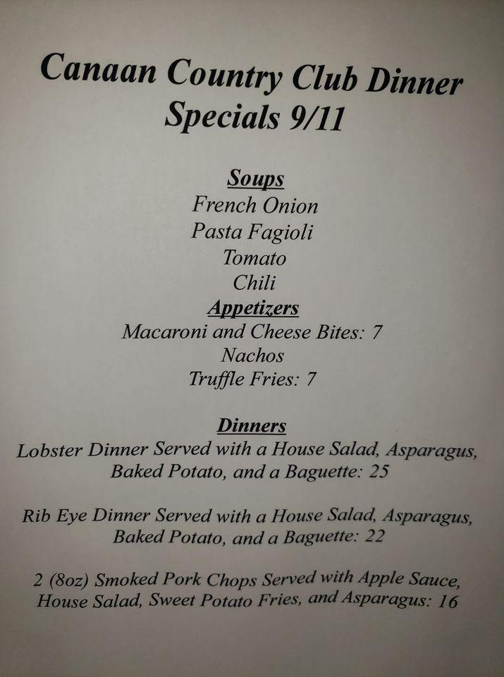 Menu at Canaan Country Club and The Belted Cow, Canaan