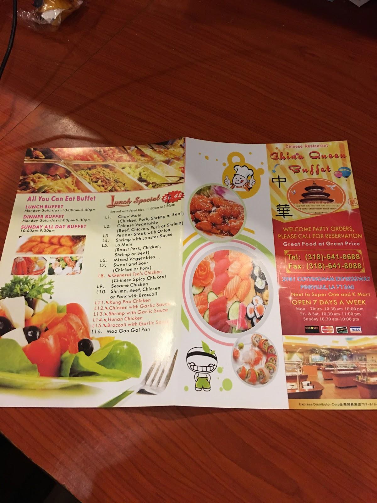 Menu at China Queen Buffet restaurant, Pineville
