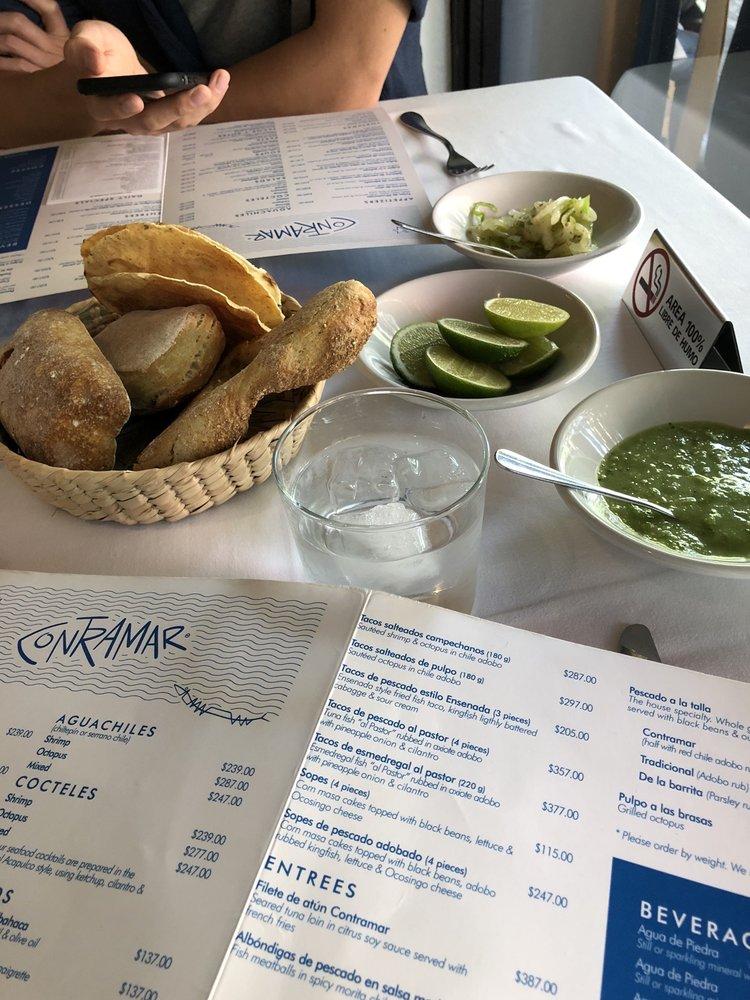 Carta del restaurante Contramar, Ciudad López Mateos, Calle del Durango 200