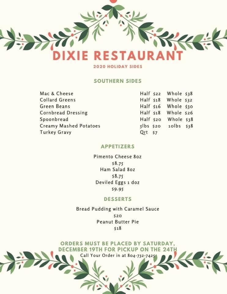 Menu at Dixie Restaurant, Petersburg