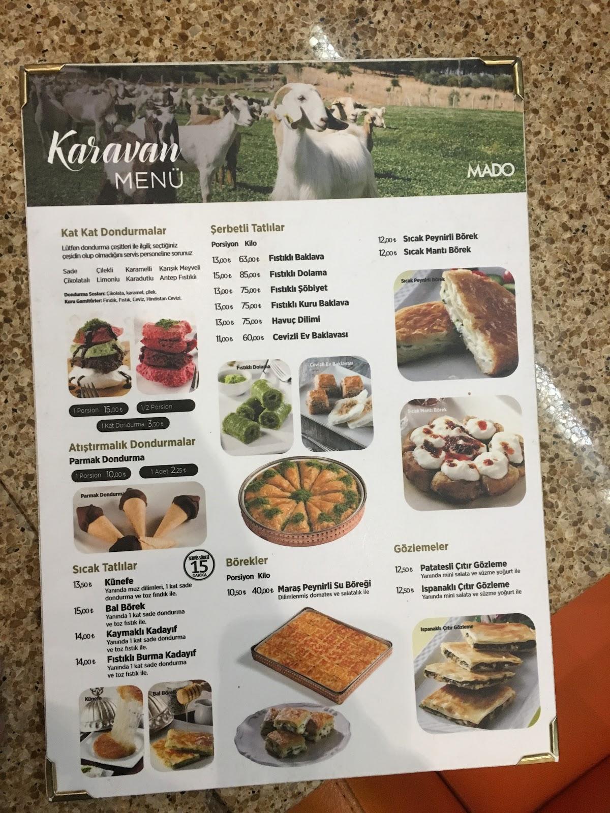 Menu at MADO ORHANLI CAFE, Istanbul