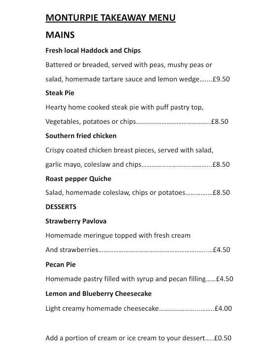 Menu at Monturpie Restaurant, Lower Largo