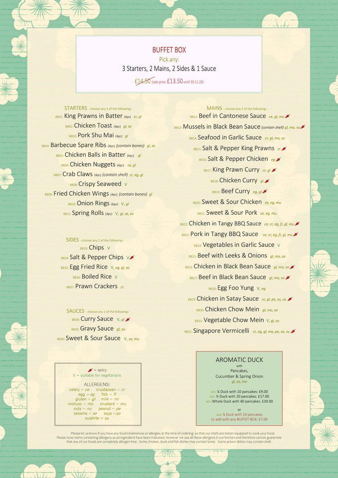 Menu at My Shanghai Bar & Oriental Buffet, North Shields, The Cannon Inn