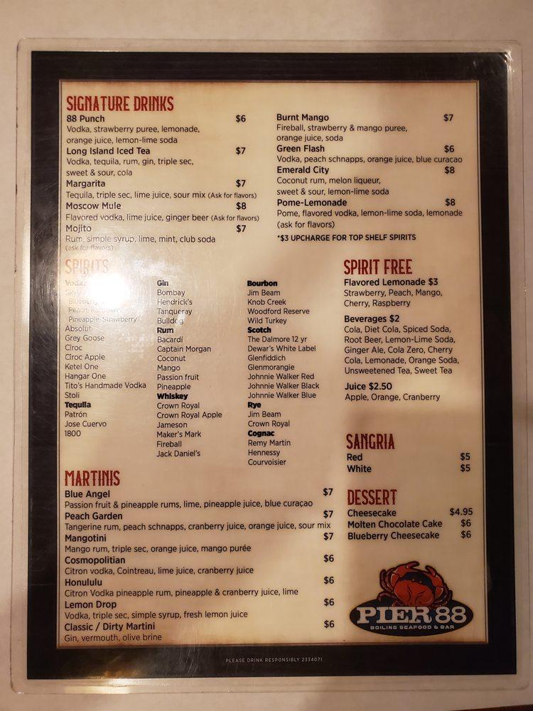 Menu at Pier 88 Boiling Seafood & Bar Independence, Independence