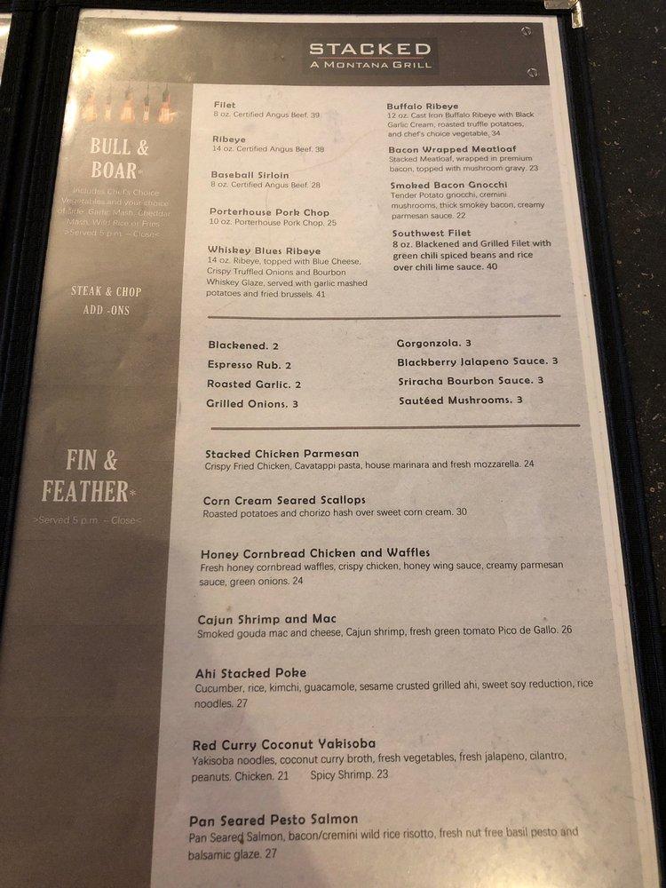 Menu at Stacked A Montana Grill restaurant, Billings