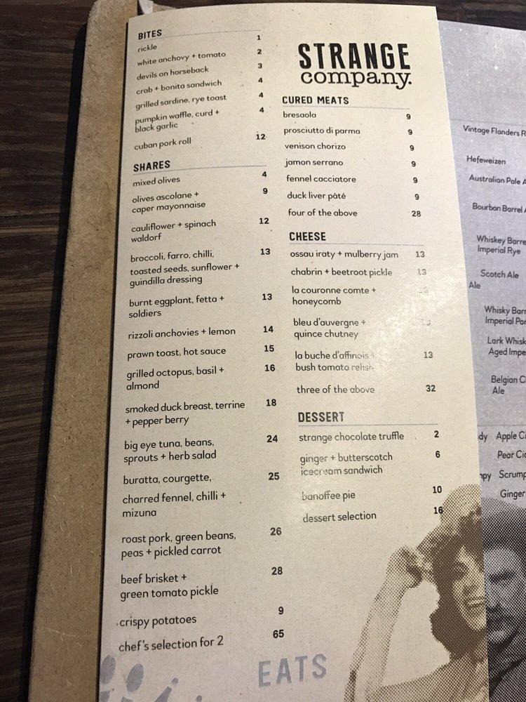 Menu at Strange Company pub & bar, Fremantle