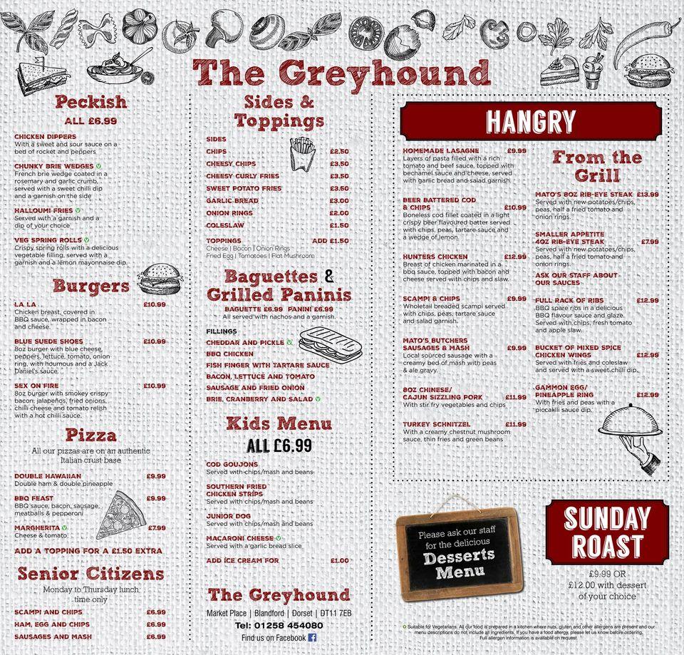 Menu at The Greyhound pub & bar, Blandford Forum
