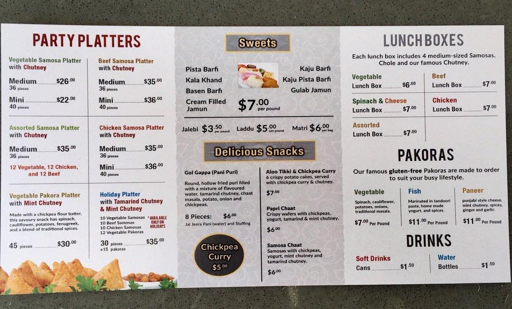 Carta del restaurante The Samosa Factory, Calgary, Sarcee Trail NW #105