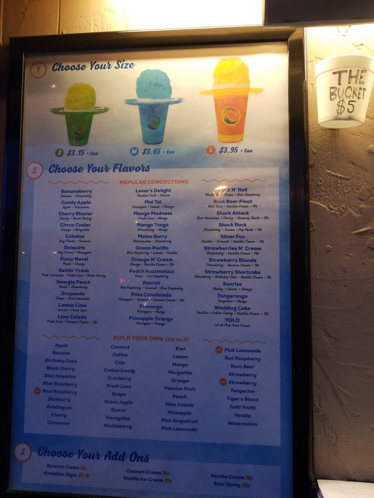 Menu at Tropical Sno desserts, Phoenix, N 40th St