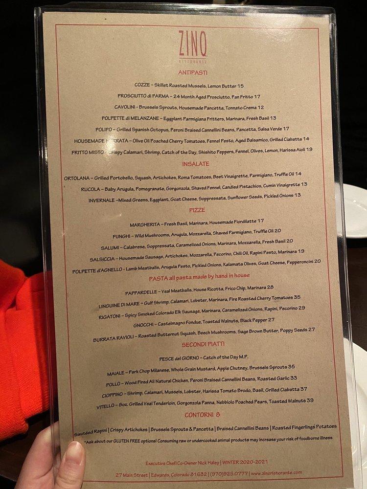 Menu at Zino pub & bar, Edwards, 27 Main St #101