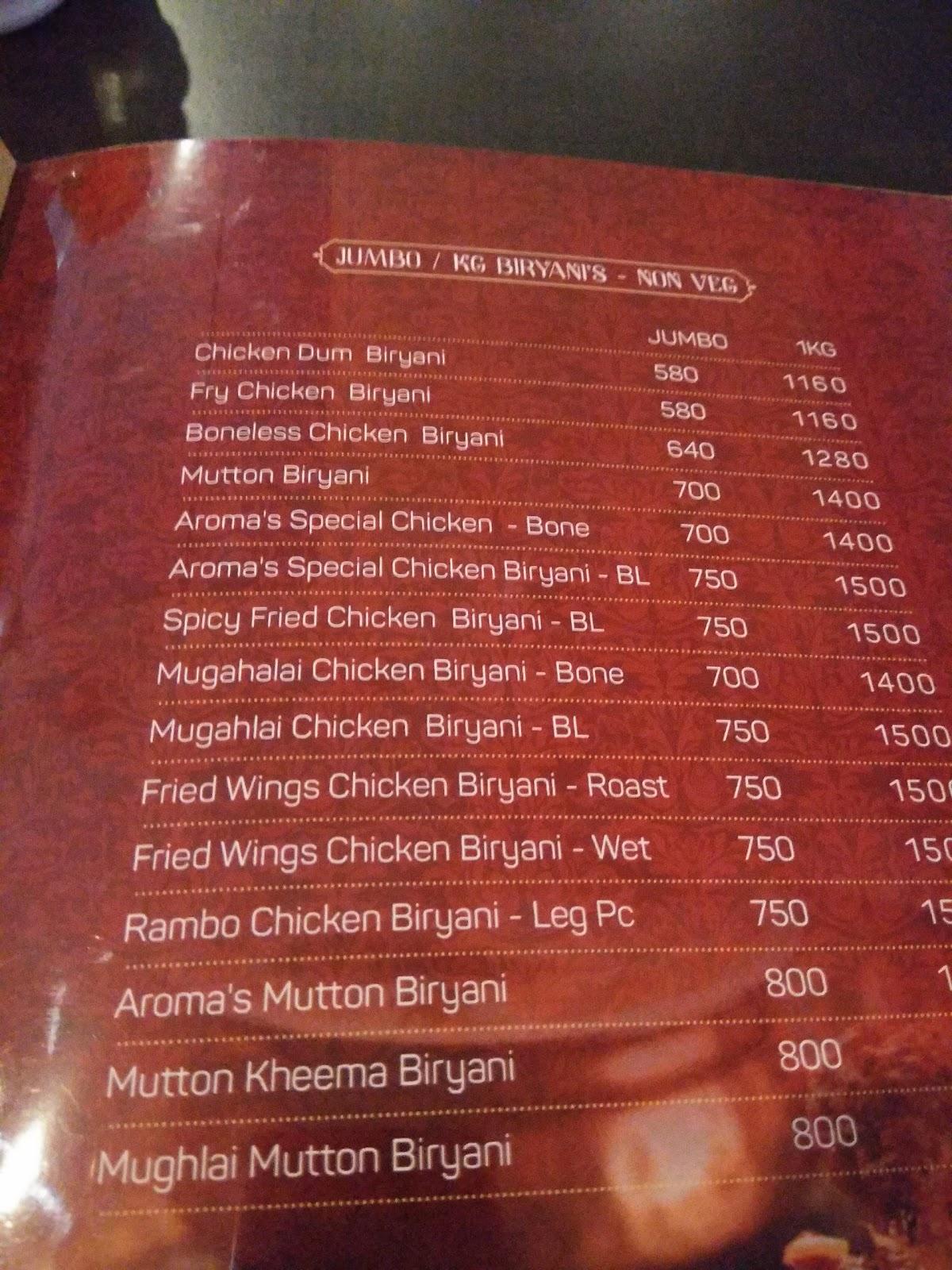 Menu at Aroma's Hyderabad House, Pune, House 520