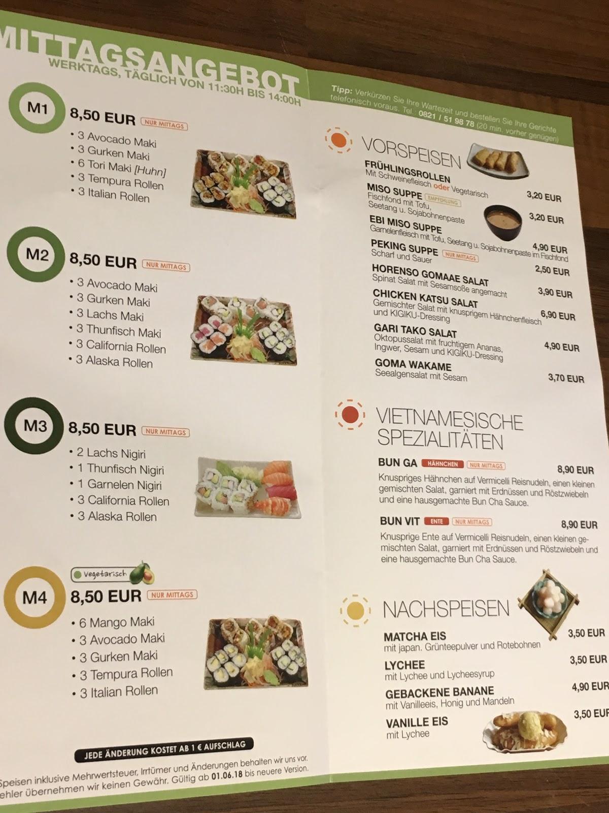 Speisekarte von KIGIKU Japan Restaurant, Augsburg