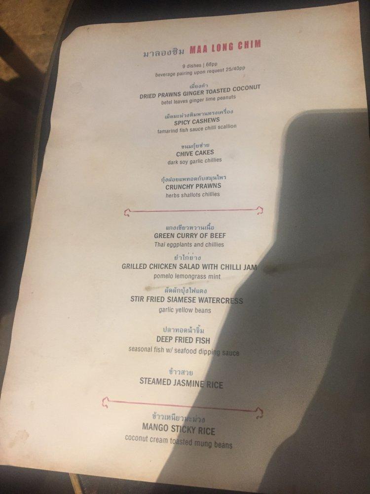 Menu at Long Chim Sydney restaurant, Sydney