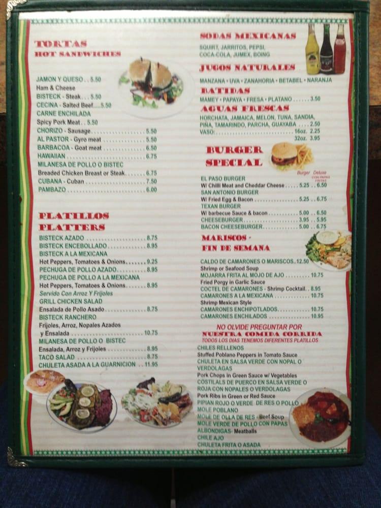 Carta del restaurante Mixteca Poblana, Bayonne