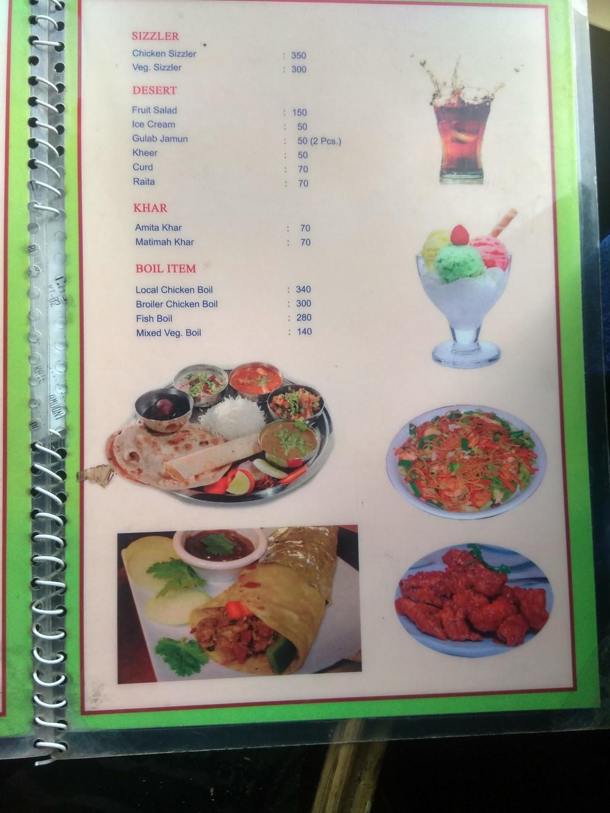 Menu at The Blue Orchid Resort, Jorabat