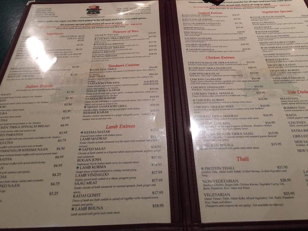 Menu at Jaipur Indian Restaurant & Brew- Rockbrook, Omaha