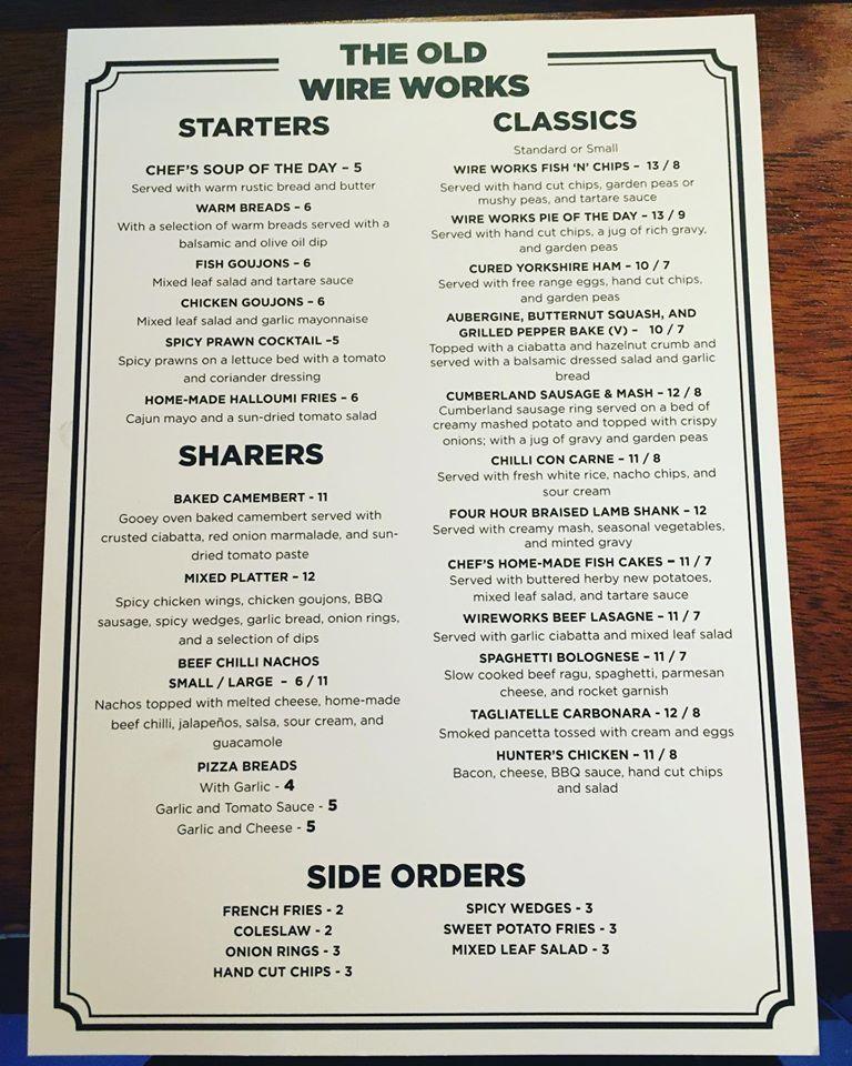 Menu at The Old Wireworks pub & bar, Huddersfield