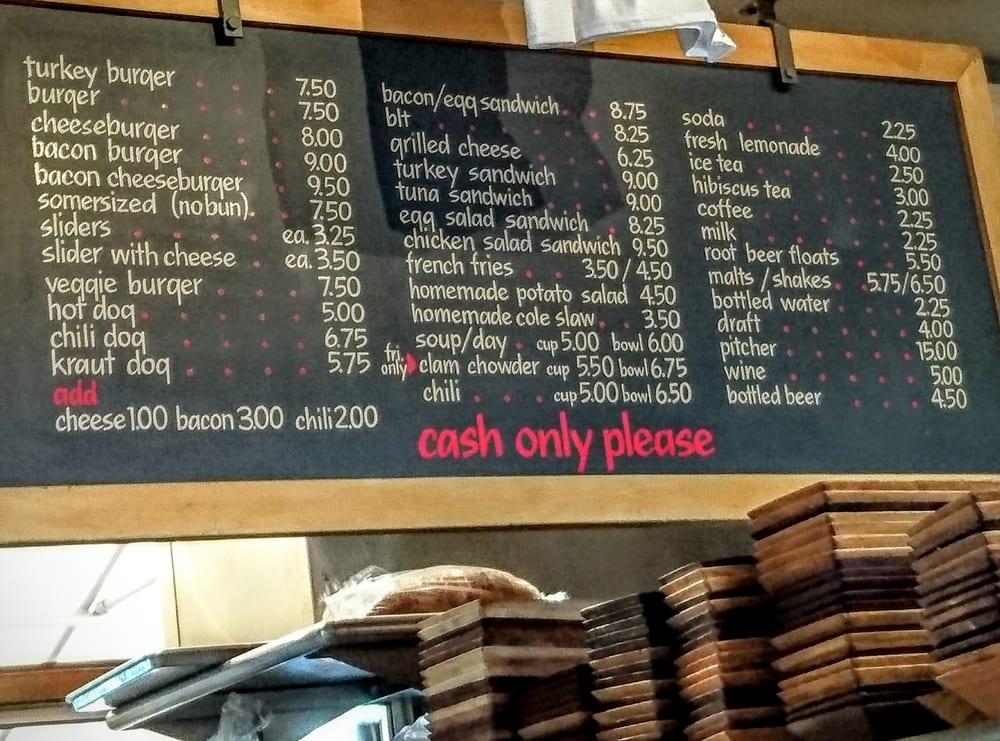 Menu at Tyler's Burgers restaurant, Palm Springs
