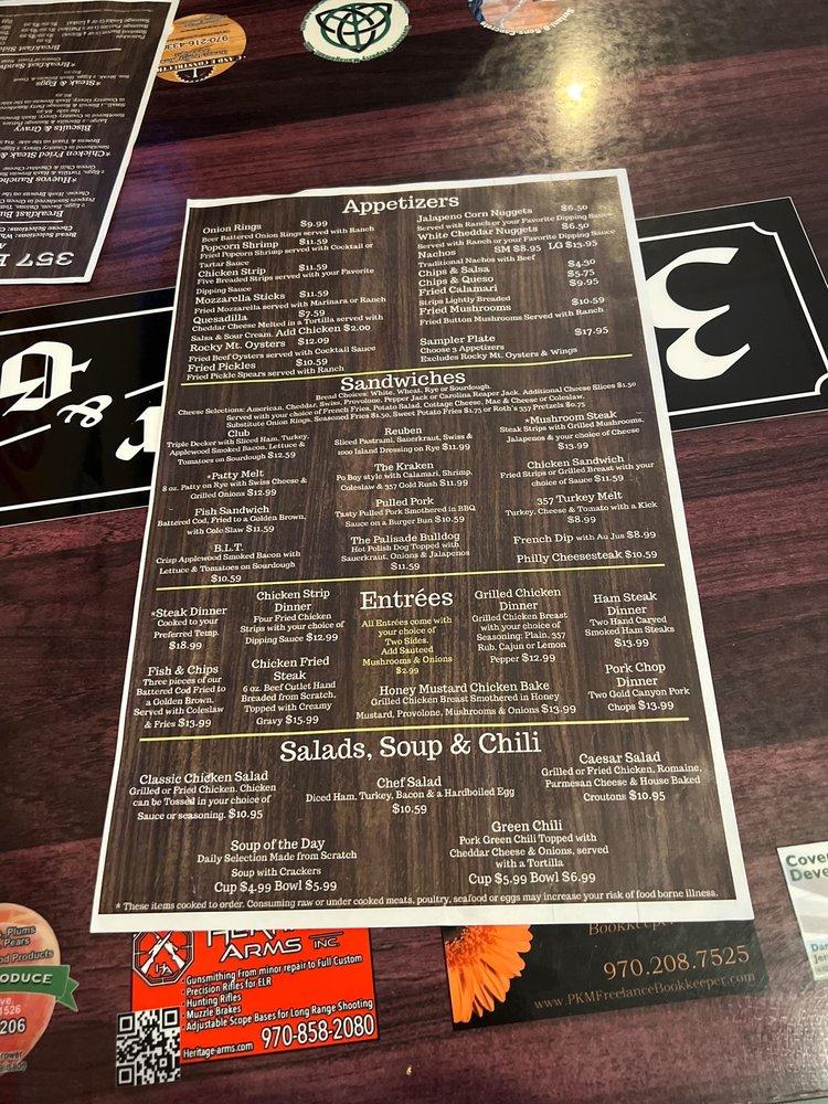 Menu at 357 Bar And Grill, Palisade