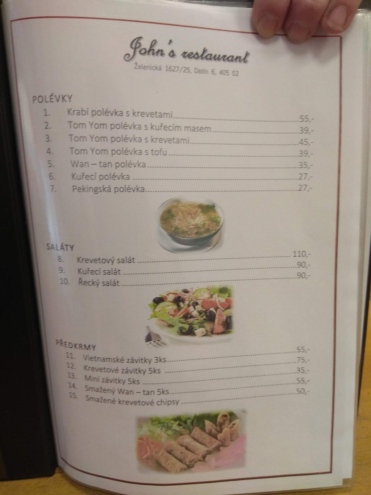 Menu at John's Restaurant, Děčín