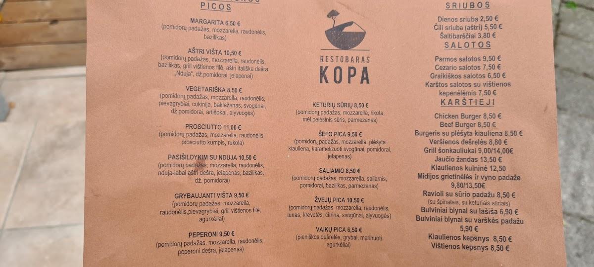 Speisekarte von KOPA restaurant, Palanga