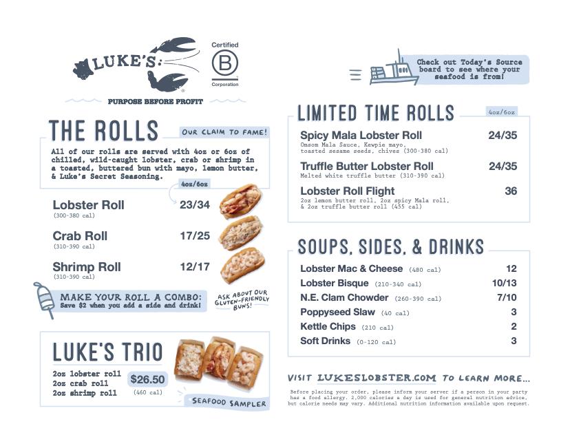 Menu at Luke's Lobster Brickell City Centre restaurant, Miami