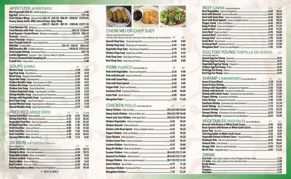 Menu at New Canton restaurant, Miami