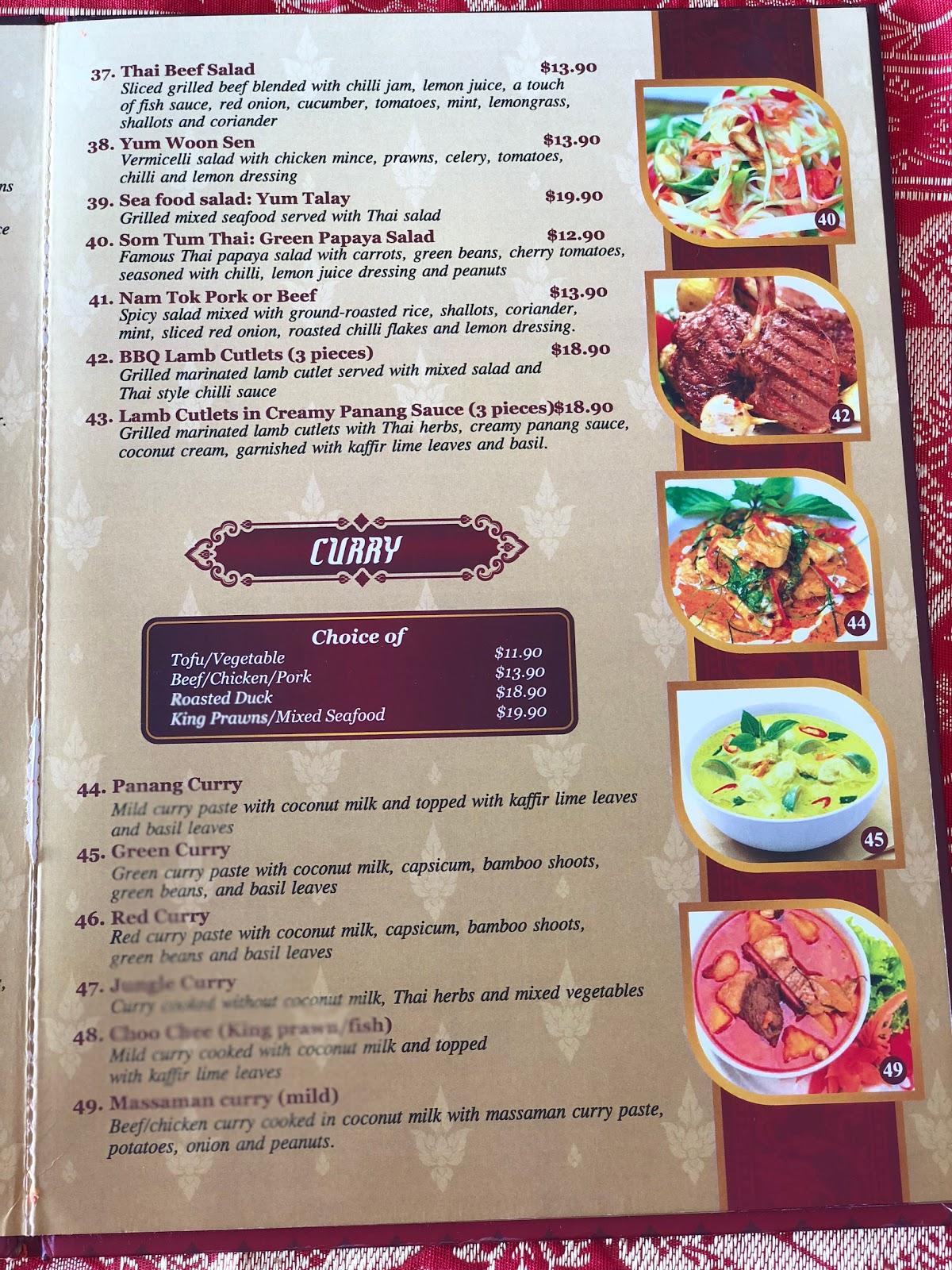 Menu at Thai Central in oak flats restaurant, Oak Flats