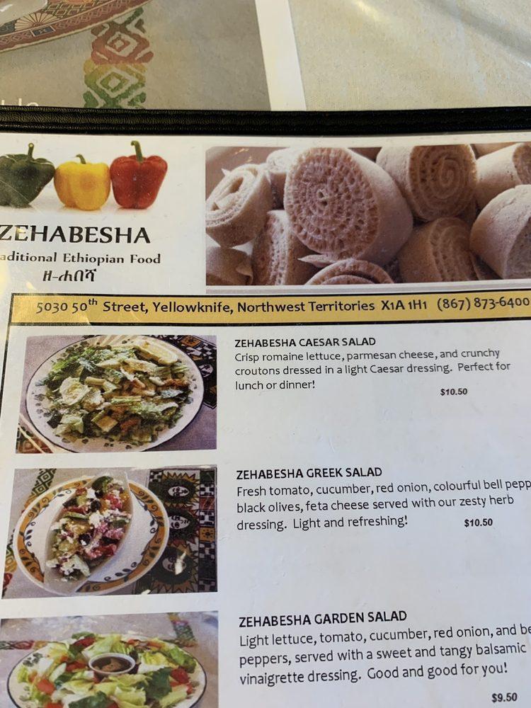 Menu at Zehabesha Traditional Ethiopian Restaurant, Yellowknife