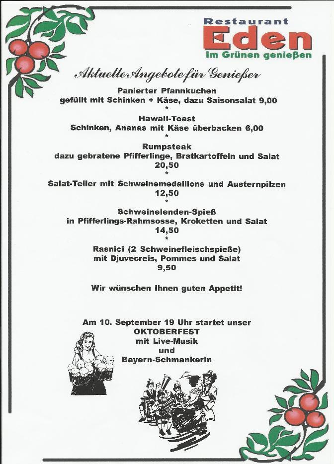 Menu at Gaststätte Eden restaurant, Frankfurt