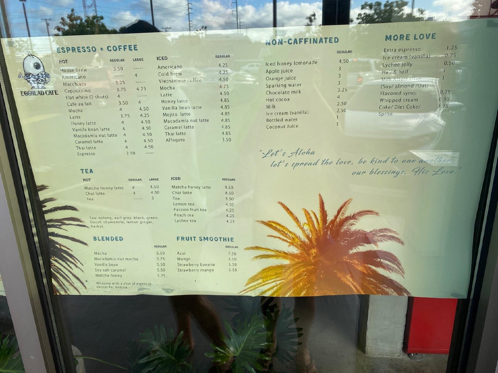 Menu at Egghead Cafe, Honolulu, Dillingham Blvd #8