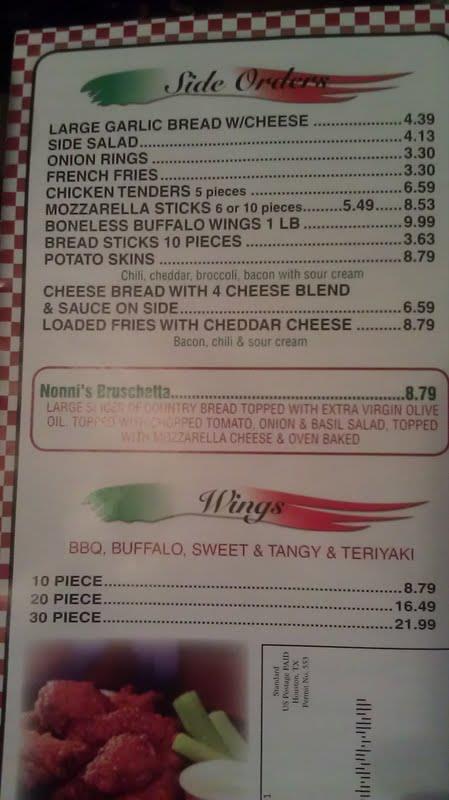 Menu at Italian Friendly Pizza-Grinder pizzeria, Holyoke