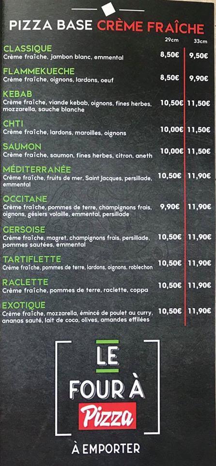 Menu au Le Four à Pizza pizzeria, Carmaux