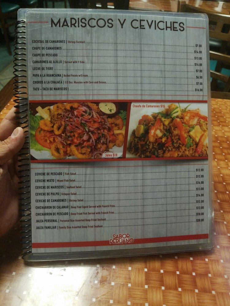 Menu at Sabor Peruano restaurant, West New York, Bergenline Ave