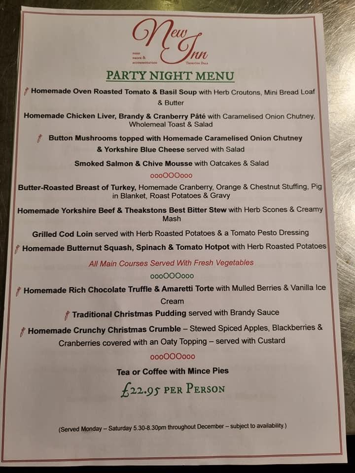 Menu at The New Inn pub & bar, Thornton Dale