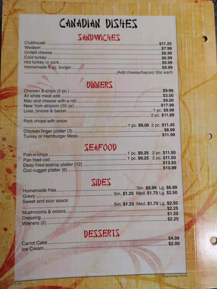 Menu at War Wick's Restaurant, Grand Falls-Windsor