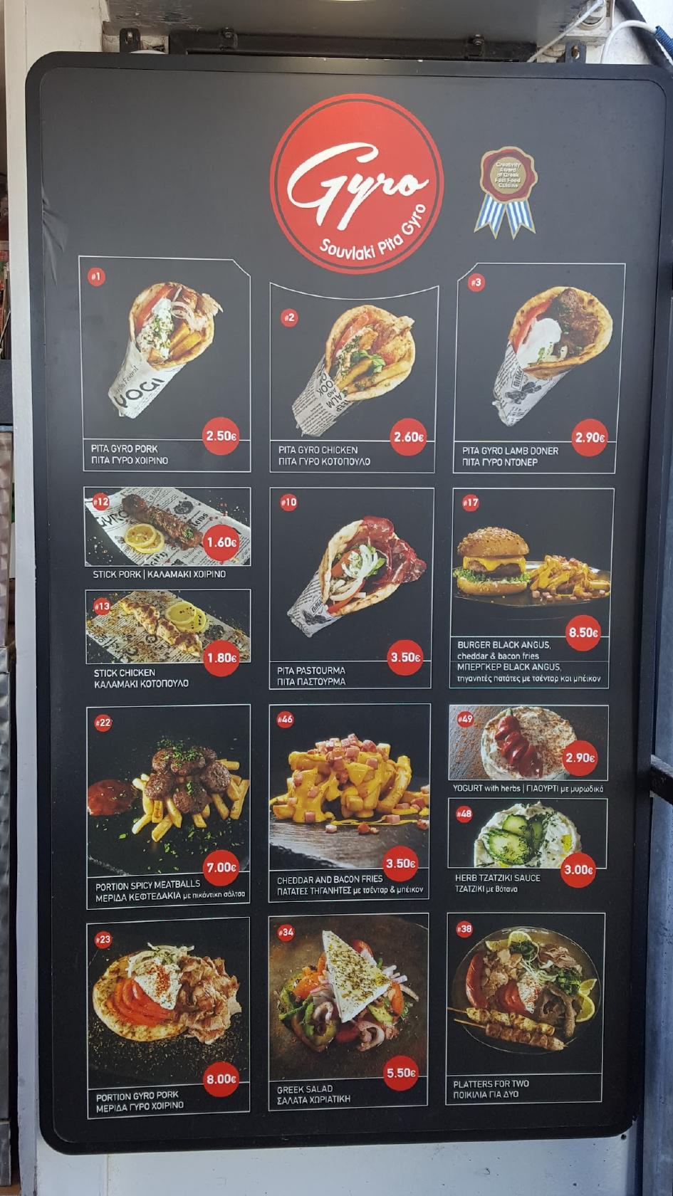Menu at Yogi - Gyro, Thera