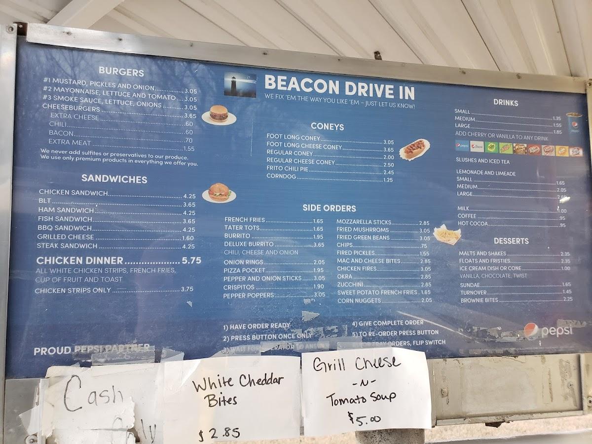 Menu at Beacon Drive Inn restaurant, Muskogee