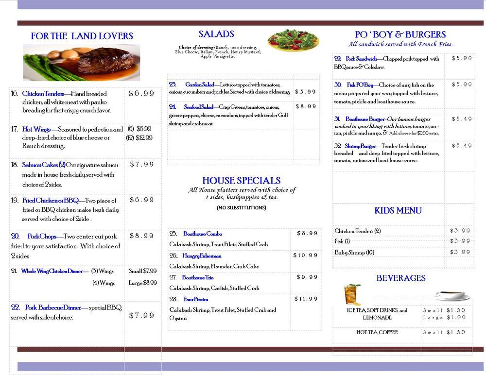 Menu at Boat House Seafood Restaurant, Sanford