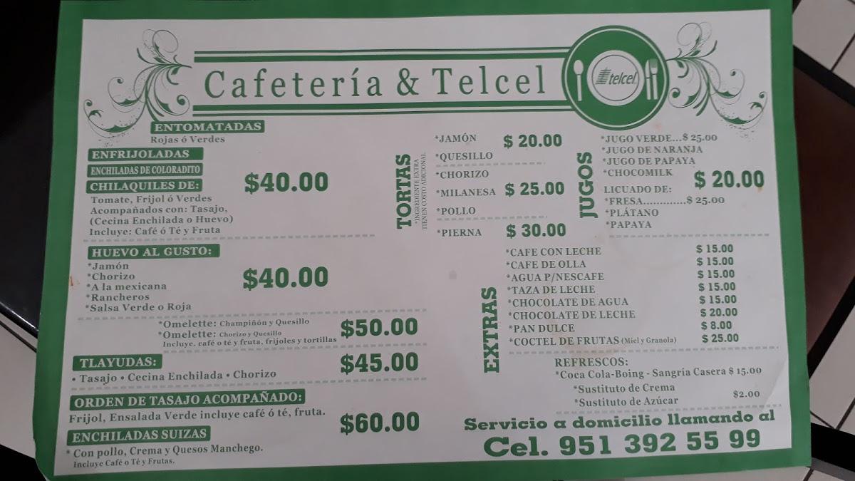 Menu at Cafetería & Telcel, Oaxaca