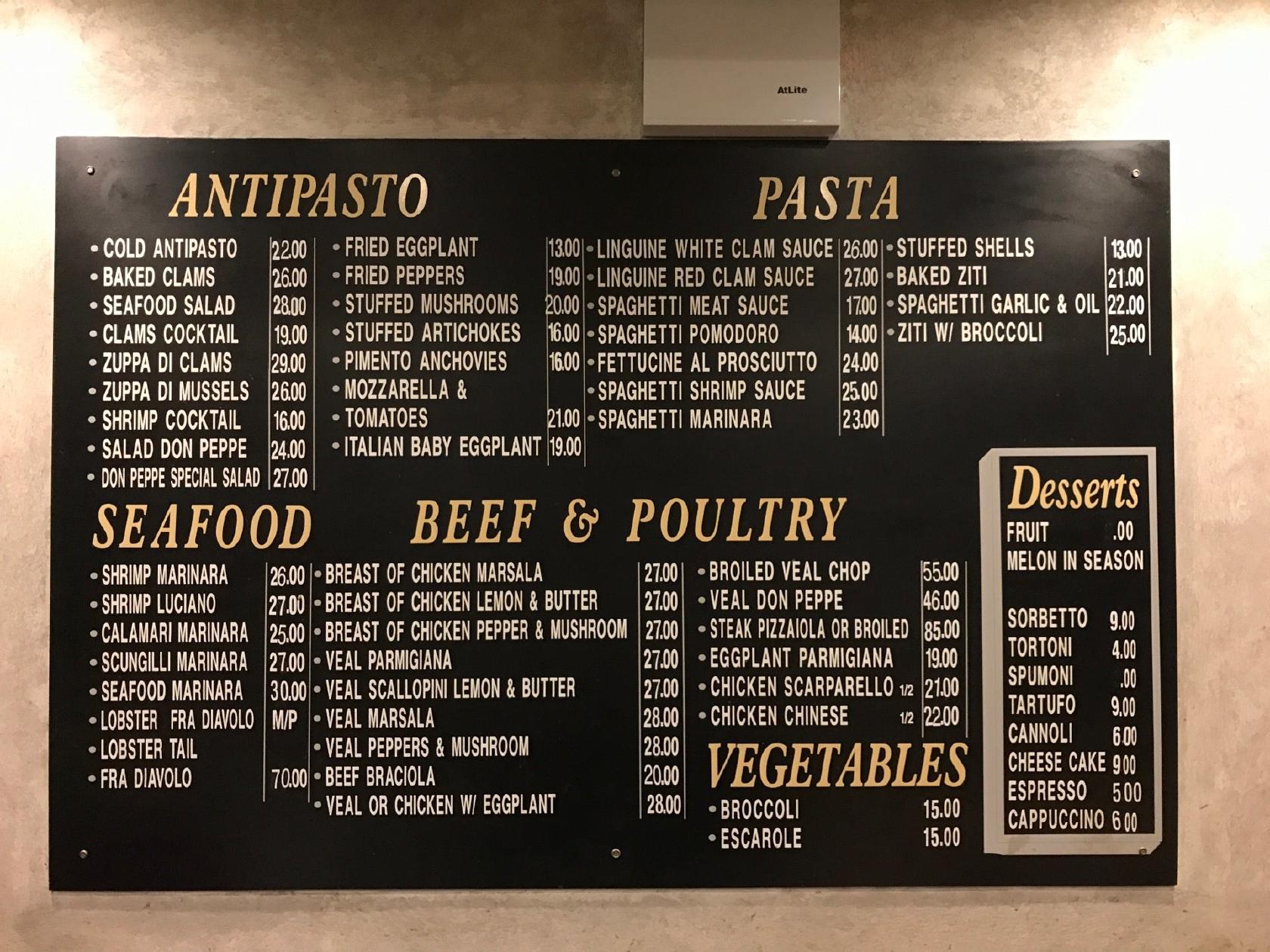Menu at Don Peppe desserts, New York City, 135-58 Lefferts Blvd