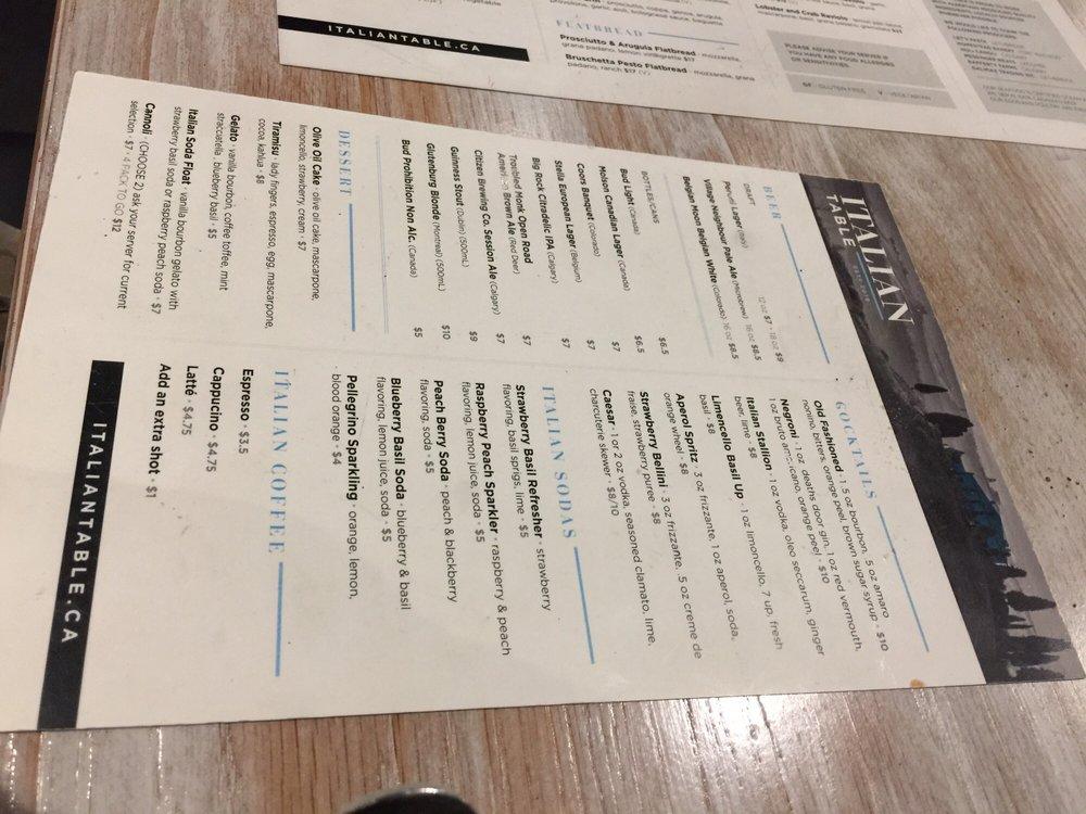 Menu at Italian Table pub & bar, Lethbridge