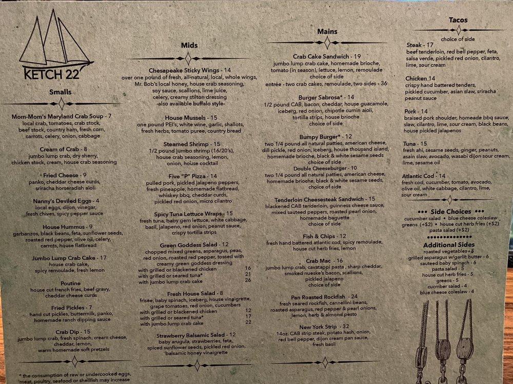 Menu at Ketch 22 restaurant, North Beach